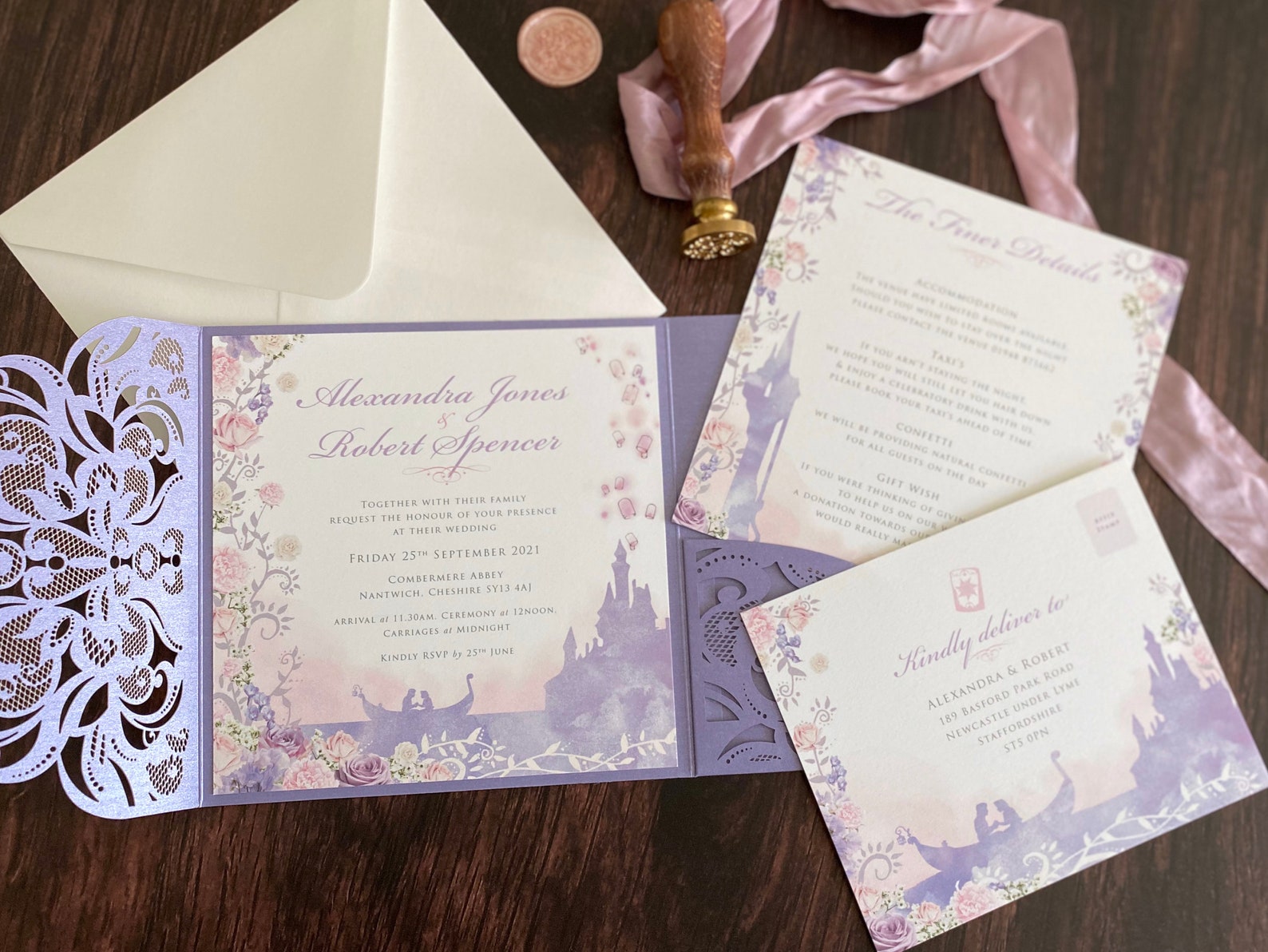 Tangled Wedding Invitation, Disney Wedding Invitation, Lilac Laser ...