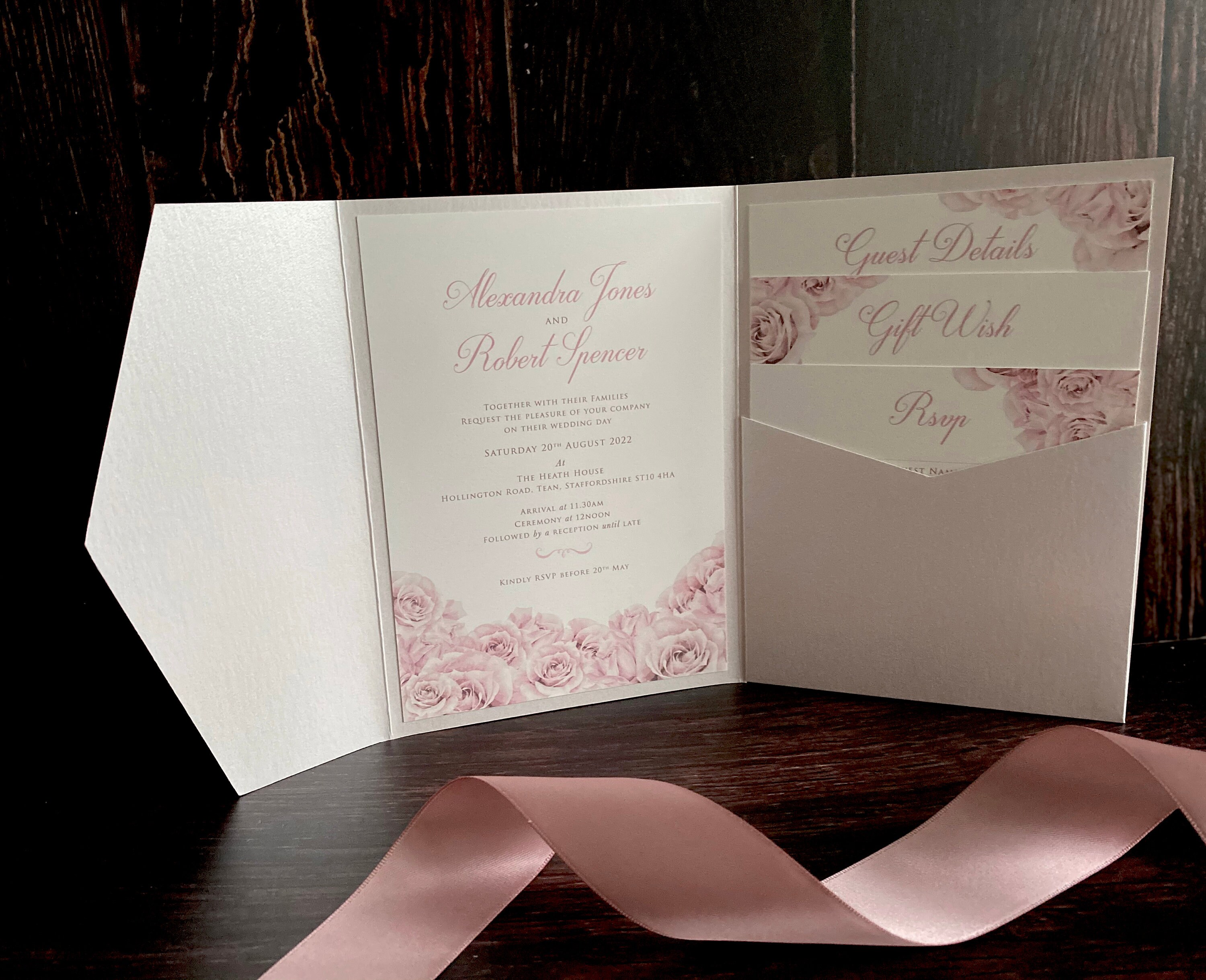 Dusky Pink Wedding Invitation Pink Roses Invitation Blushing | Etsy