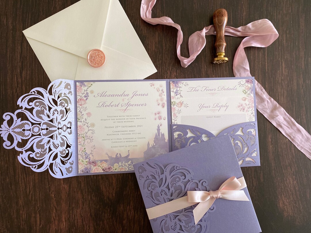 Tangled Wedding Invitation, Disney Wedding Invitation, Lilac Laser ...
