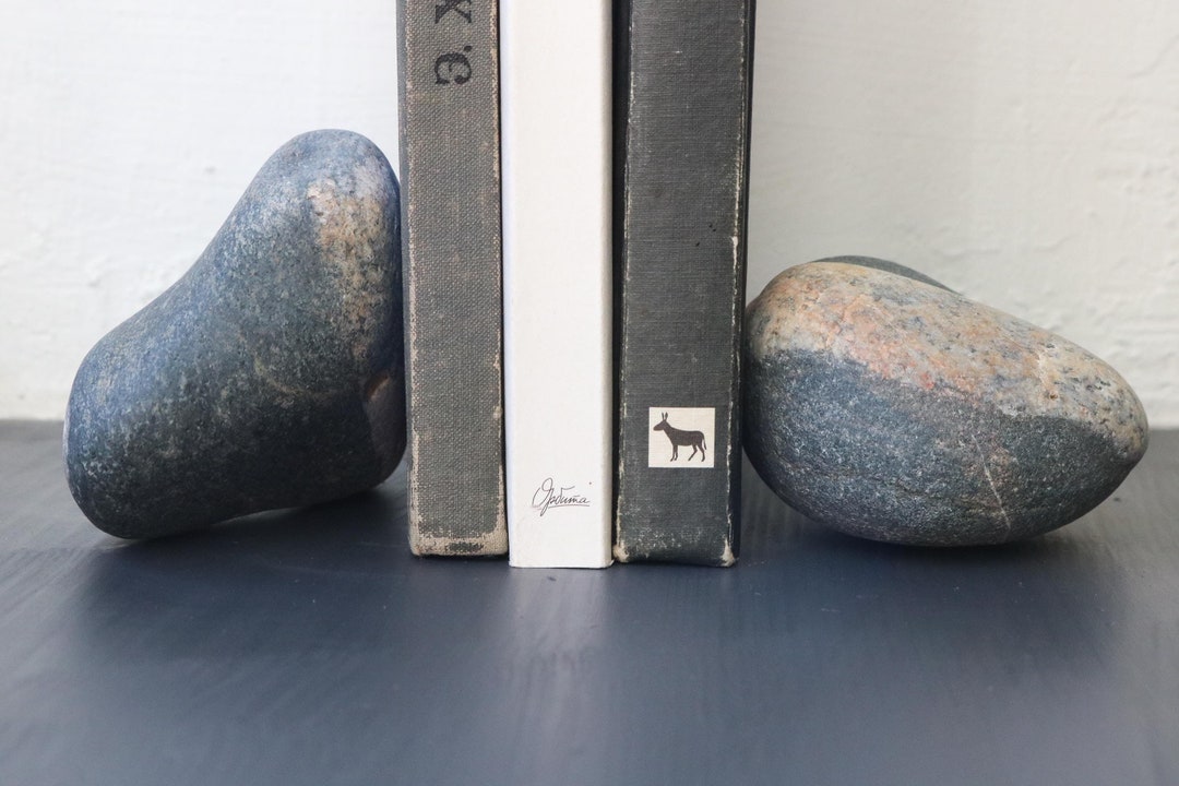 Rock Bookends Modern Book End Wishing Stone Bookshelf Decor Wishing ...