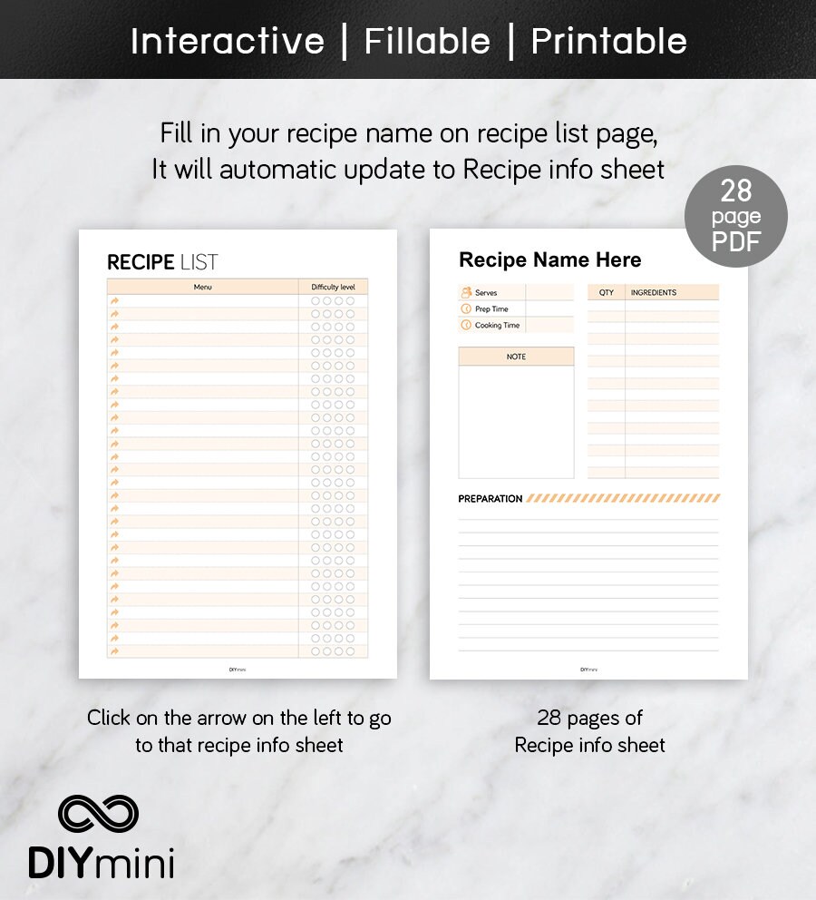 Meal & Recipe Planner Interactive Fillable PDF Printable - Etsy