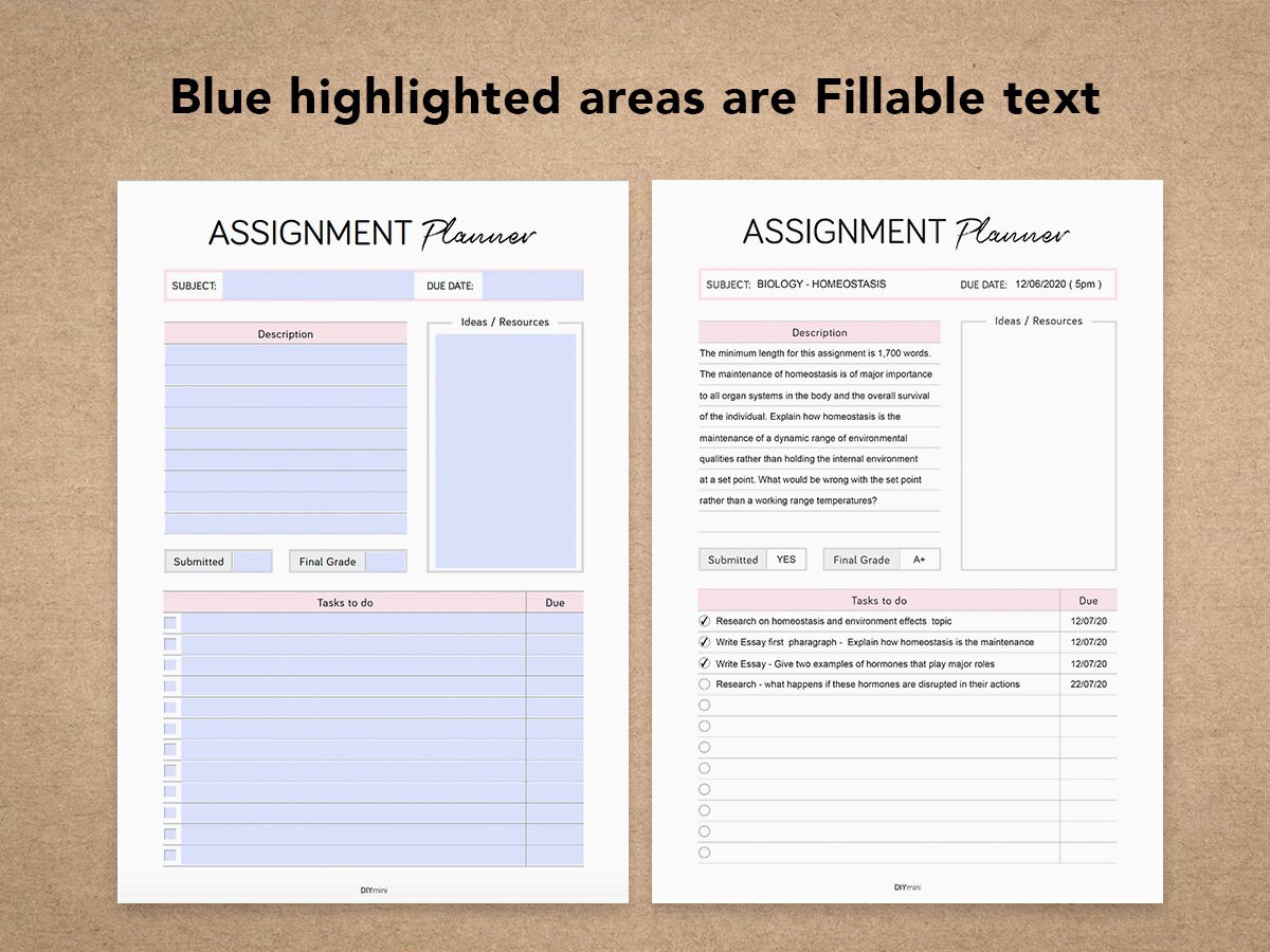 Fillable Assignment Tracker Assignment Homework Planner - Etsy