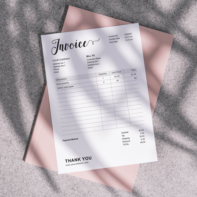 Invoice Editable Fillable PDF template A4 & US Letter | Etsy