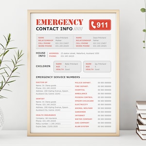 Emergency Info - Editable PDF Template - Etsy