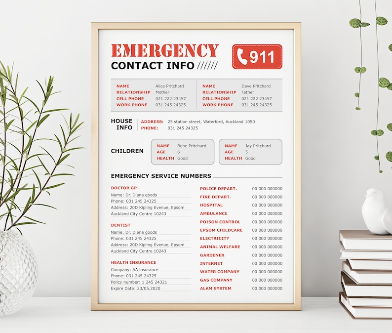 Emergency Info - Editable PDF Template - Etsy
