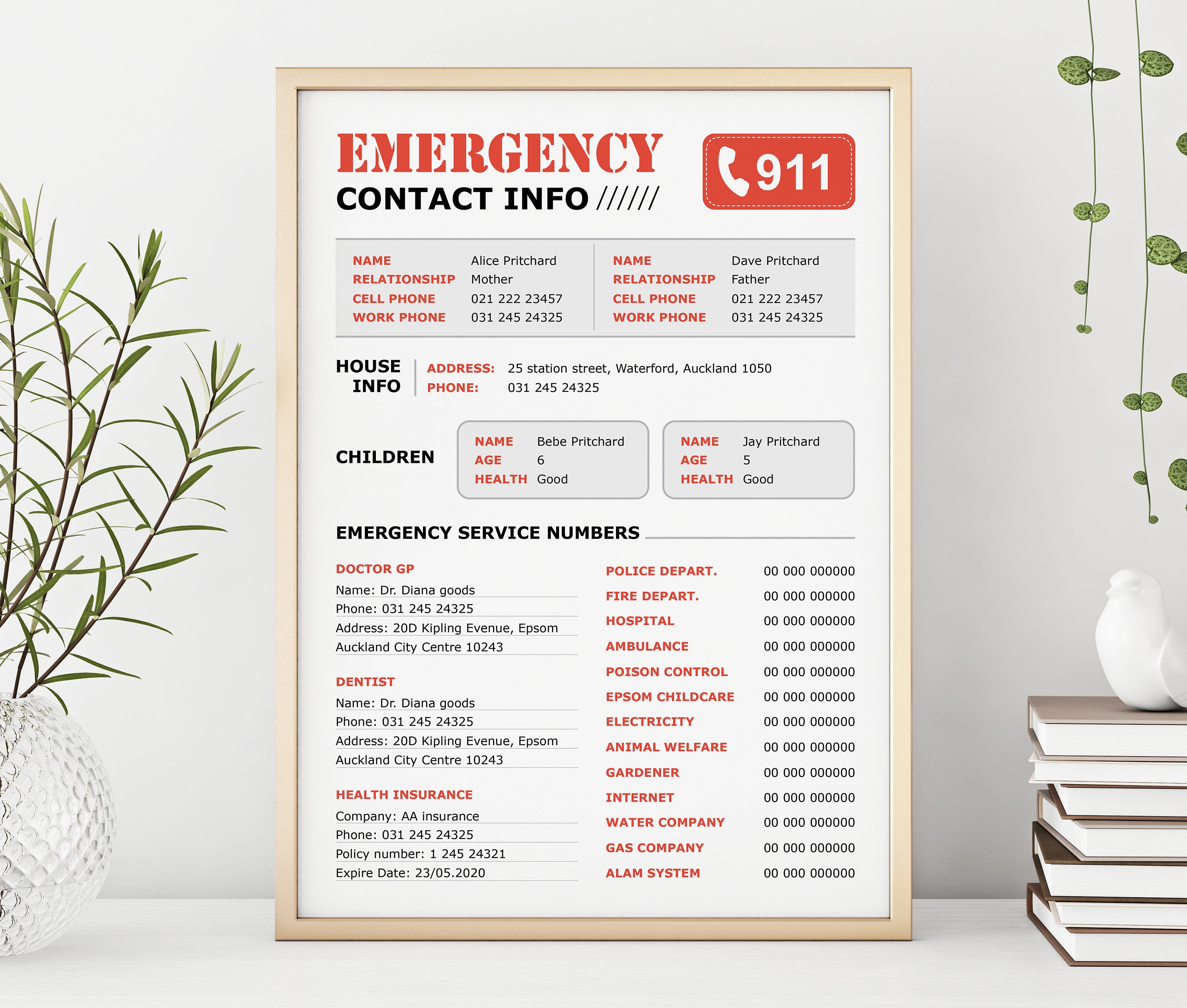 Emergency Info - Editable PDF Template - Etsy