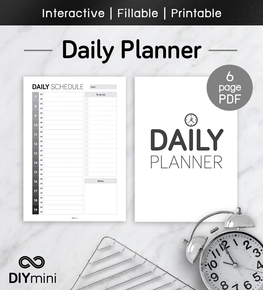 Daily Planner Interactive Fillable PDF Printable Organiser - Etsy