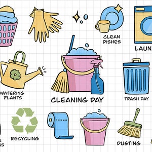 Digital Planner Stickers Hand-drawn House Cleaning Set PNG Household ...