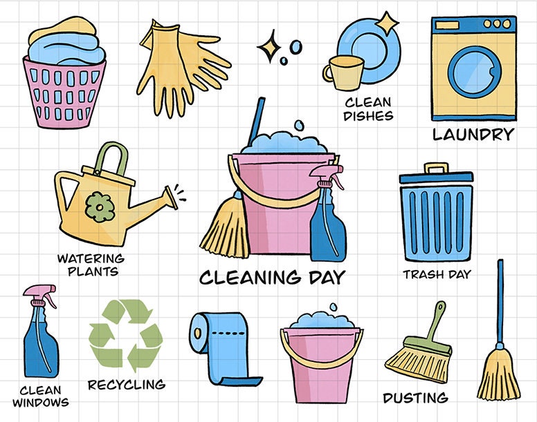 Digital Planner Stickers Hand-drawn | House Cleaning Set PNG ...