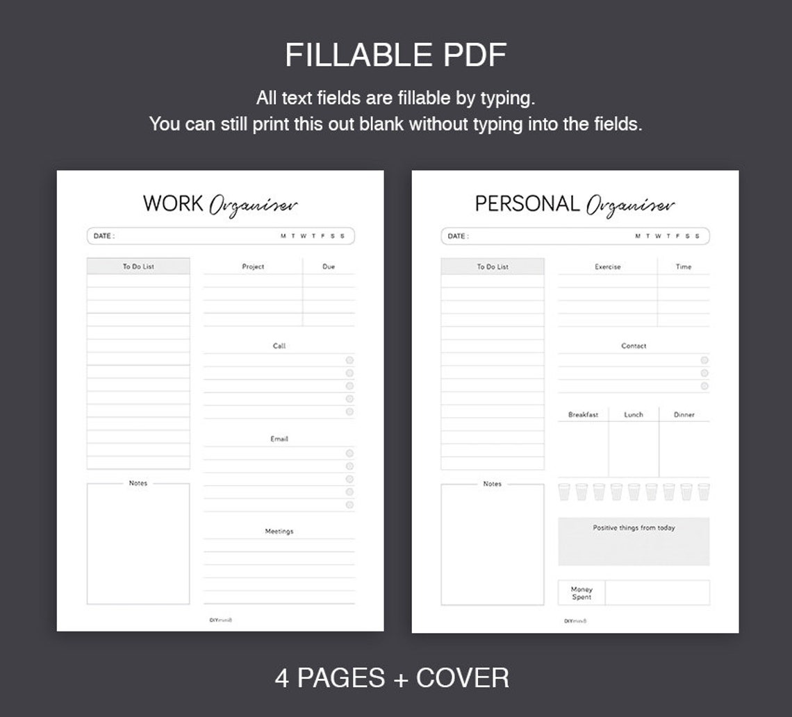 Day Organiser Kit | Fillable PDF | Printable | Planner - Etsy