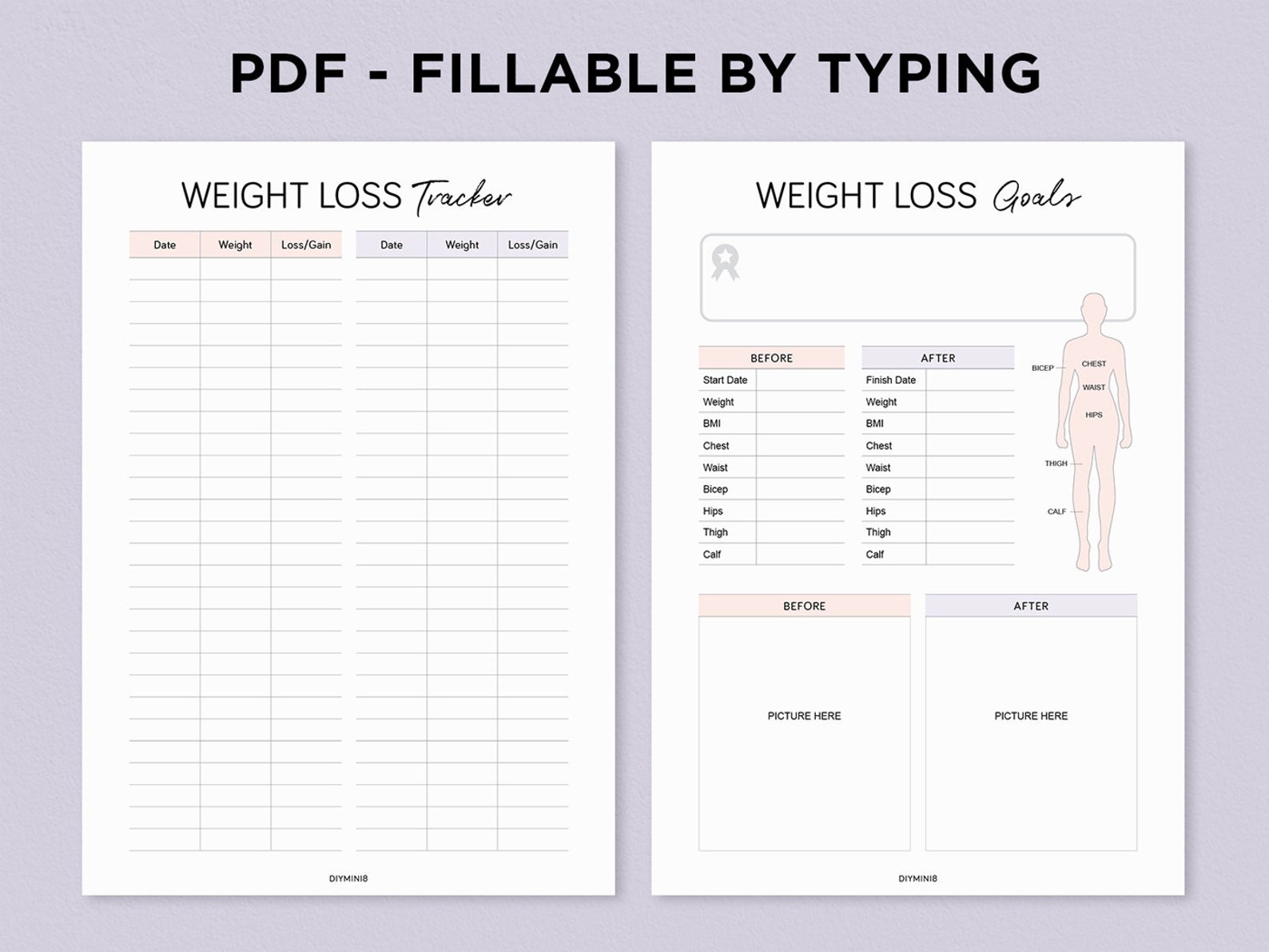 Weight Loss Tracker Printable | Fillable PDF | Weight Loss Chart ...