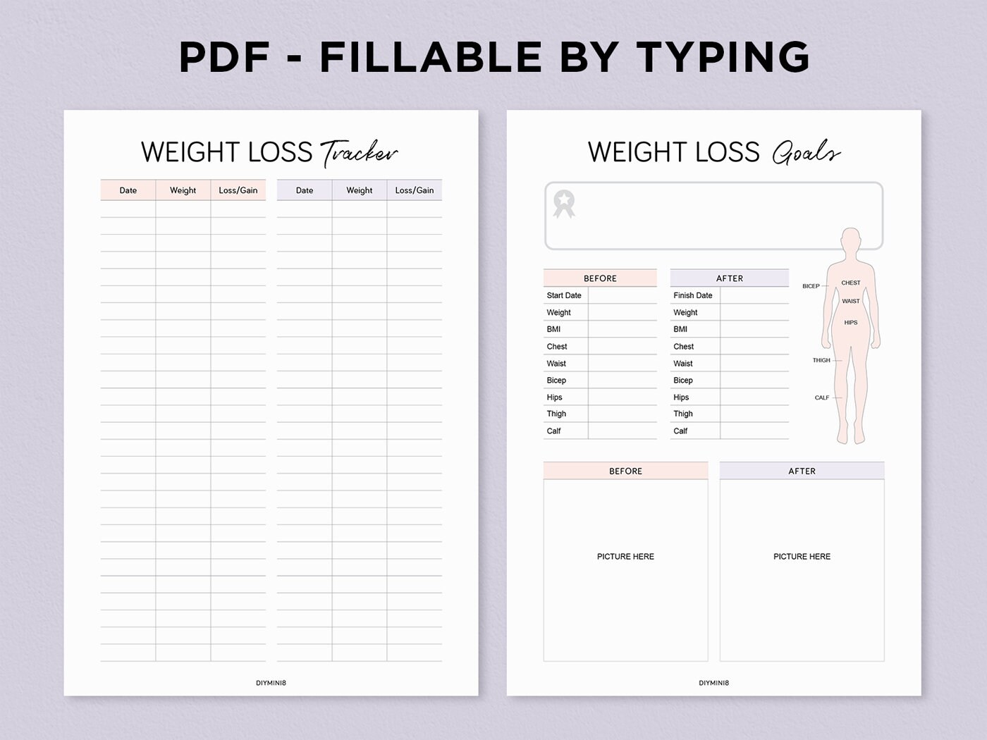 Weight Loss Tracker Printable Fillable PDF Weight Loss Chart Tracker ...
