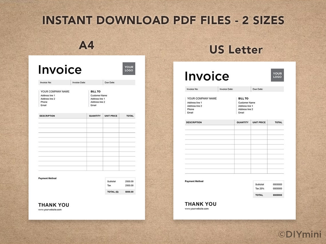 Invoice Template | Editable | Fillable PDF Template | Auto Calculate ...