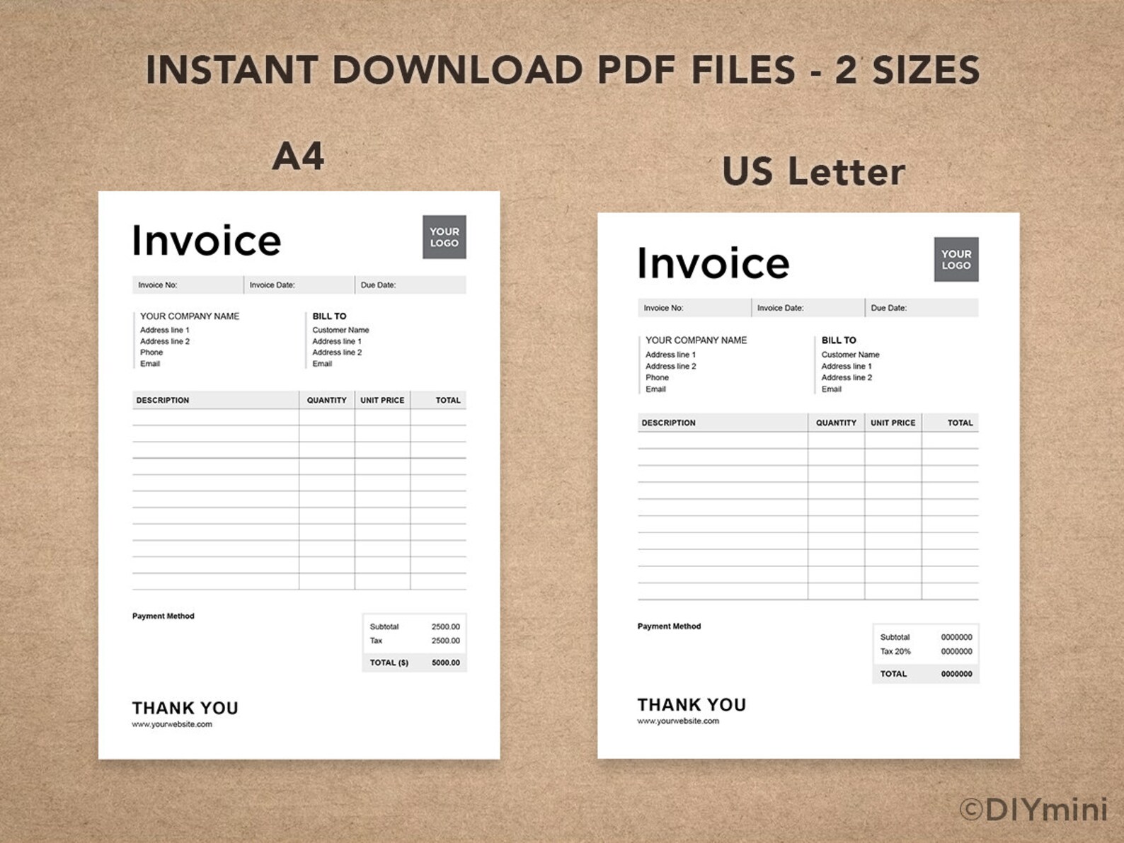 Invoice Template | Editable | Fillable PDF Template | Auto Calculate ...