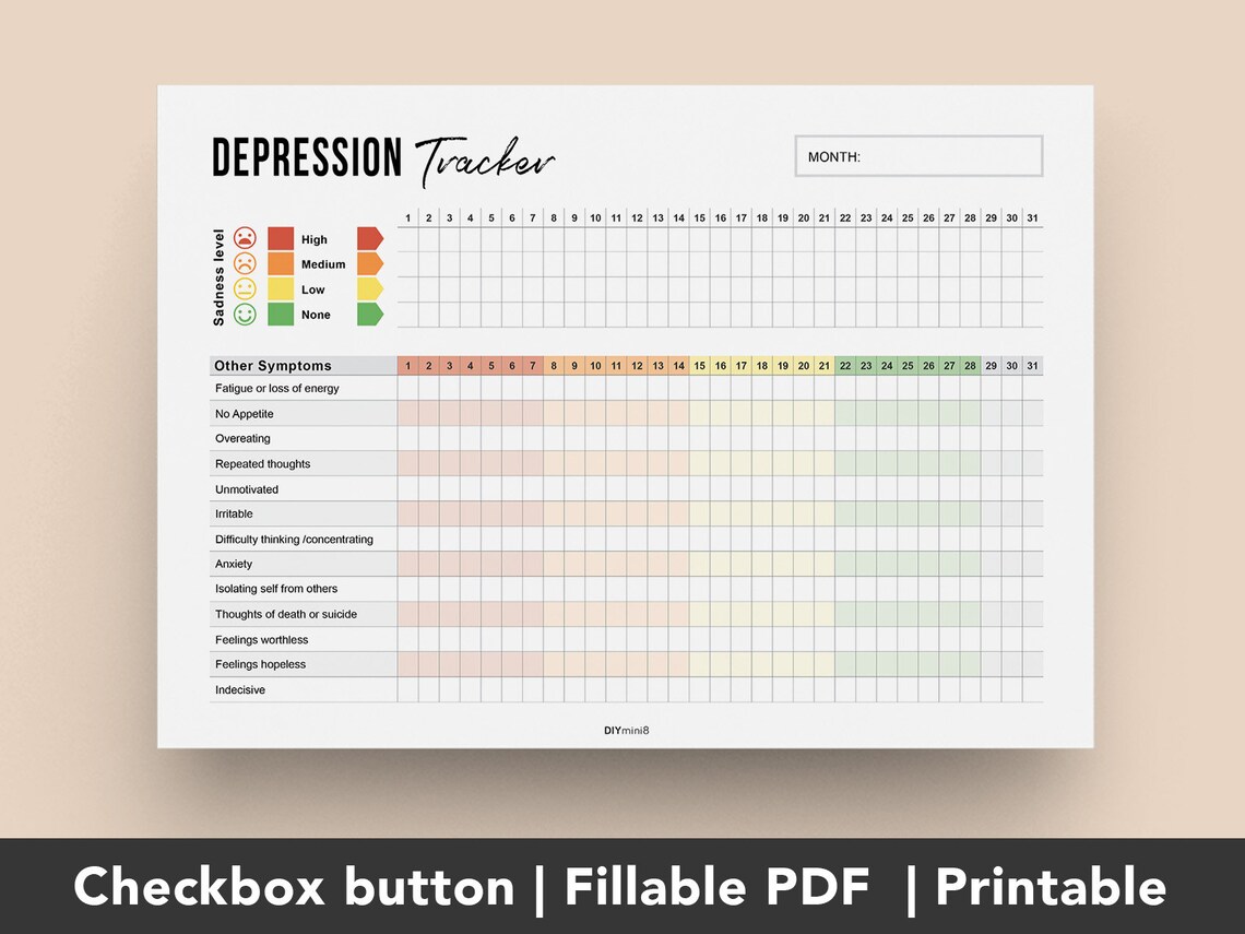 Monthly Depression Tracker Printable Editable Fillable PDF - Etsy