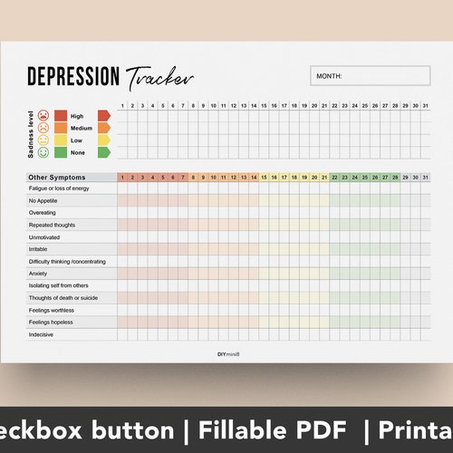 Monthly Depression Tracker Printable Editable Fillable PDF - Etsy