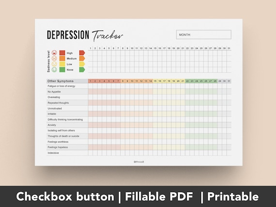 Monthly Depression Tracker Printable Editable Fillable PDF - Etsy