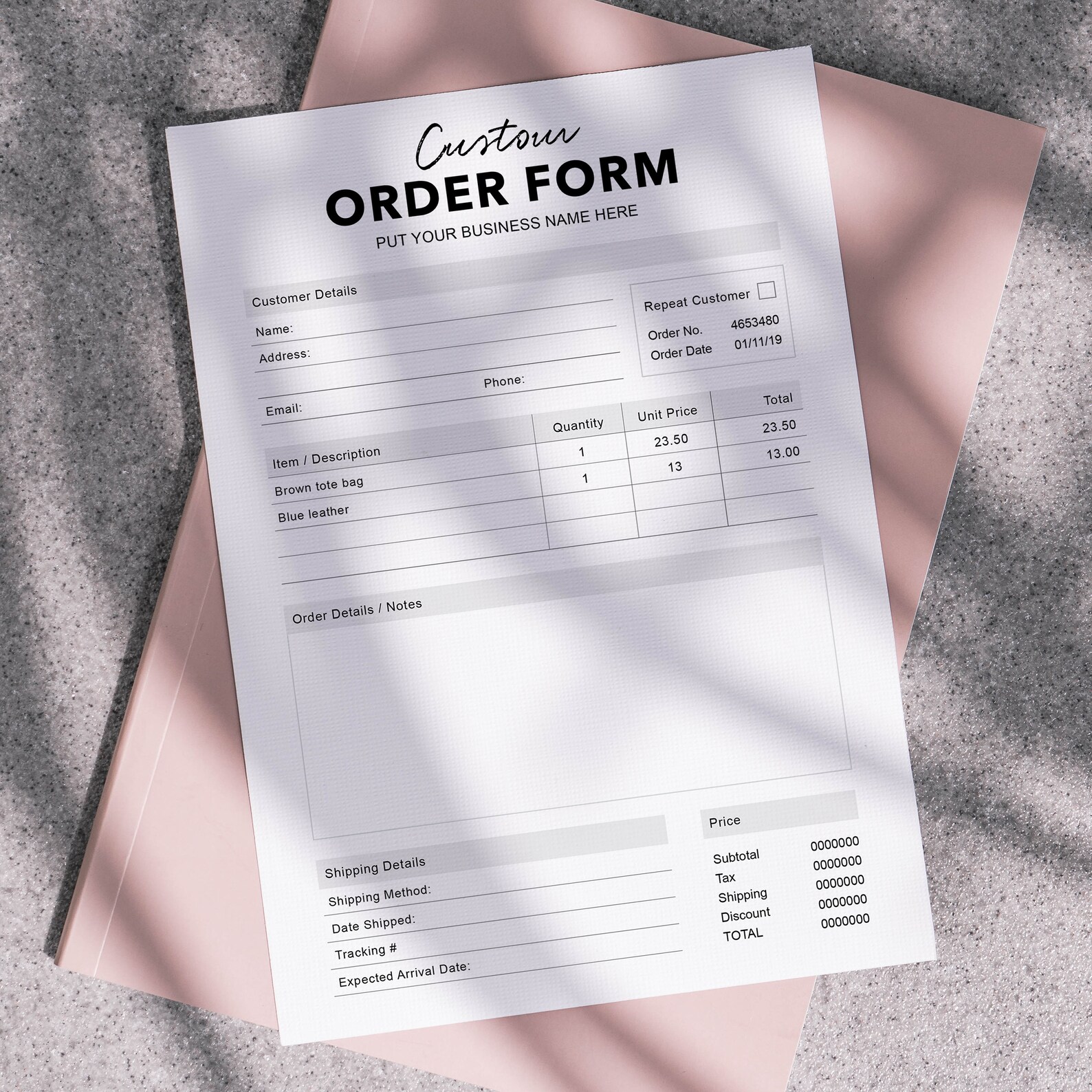 Custom Order Form - Editable | Fillable PDF Template | Printable A4 ...
