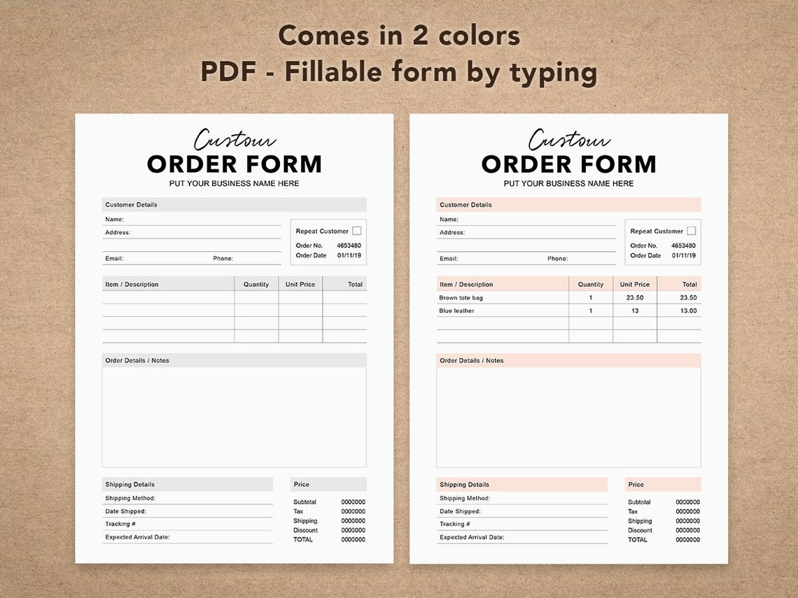 Custom Order Form Editable Fillable PDF Template - Etsy