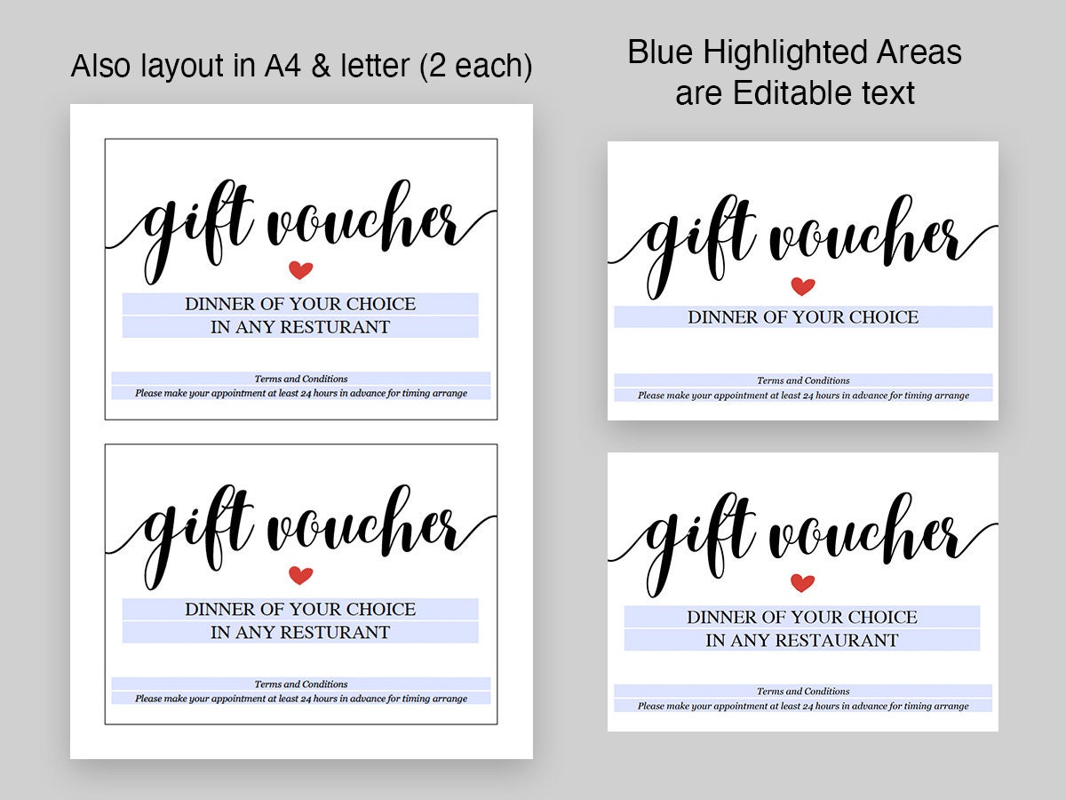 Editable PDF Gift Voucher Card | Printable | Template | Instant ...