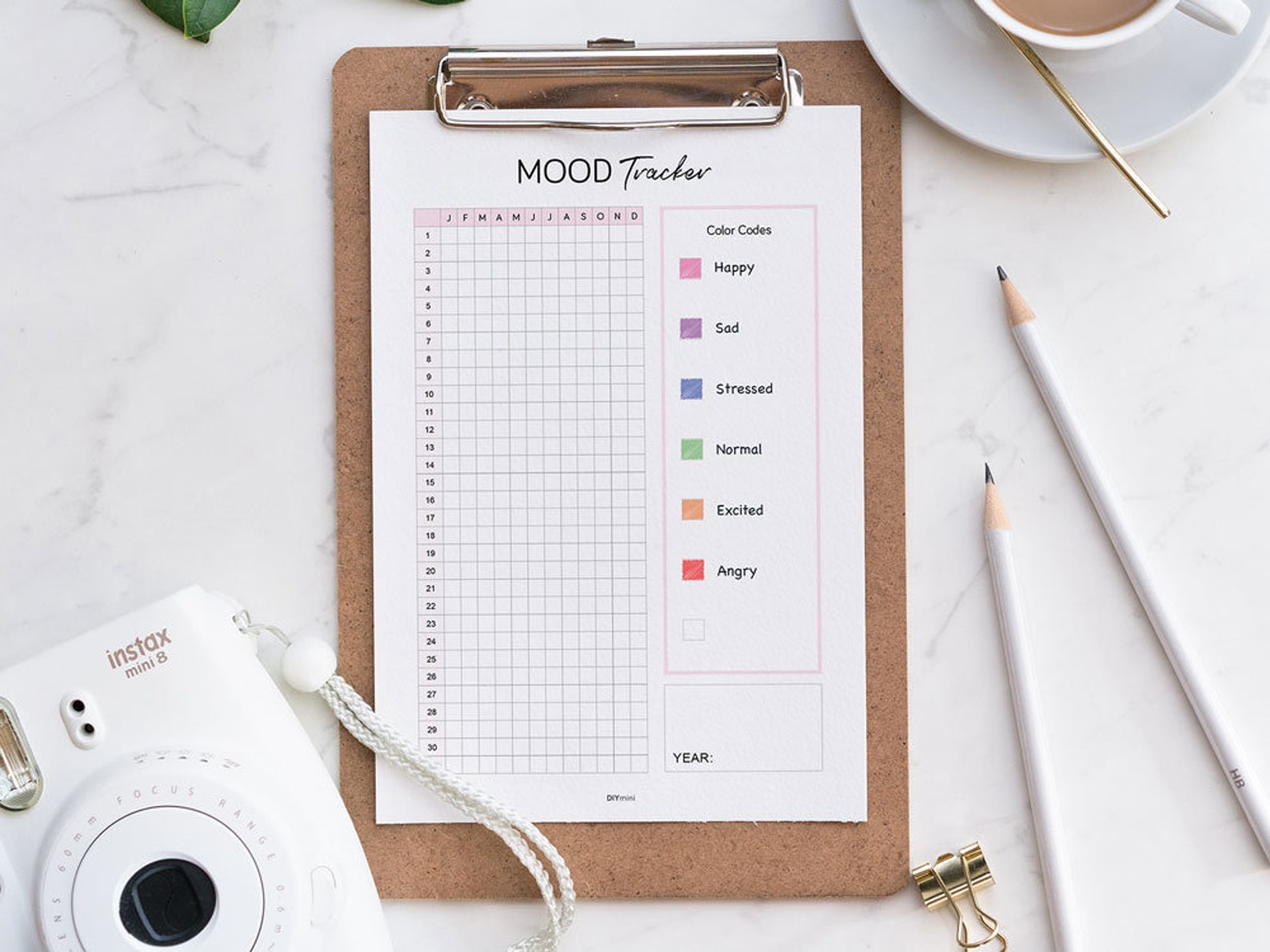 Mood Tracker Template Yearly Monthly Instant Download - Etsy