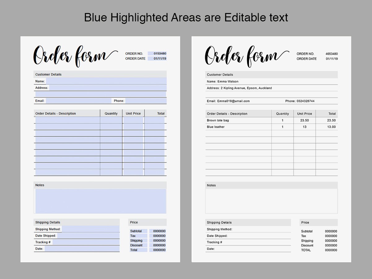 Order Form - Editable PDF Template | A4 & Letter Size | Printable ...
