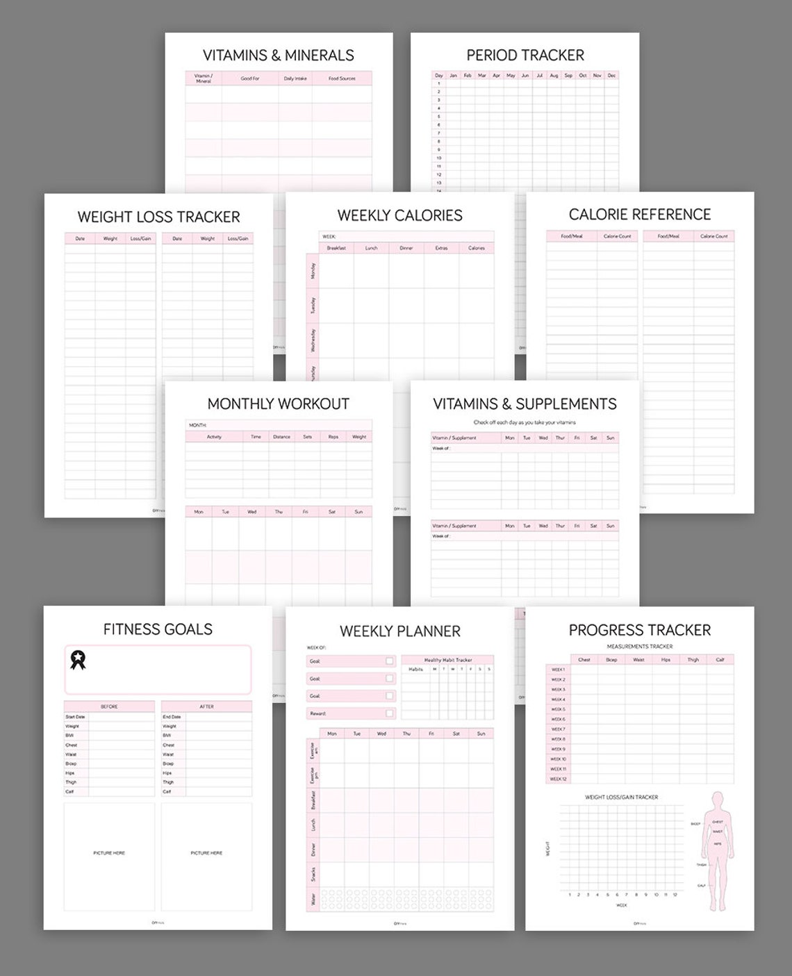 Health & Fitness Planner Printable Fillable PDF - Etsy