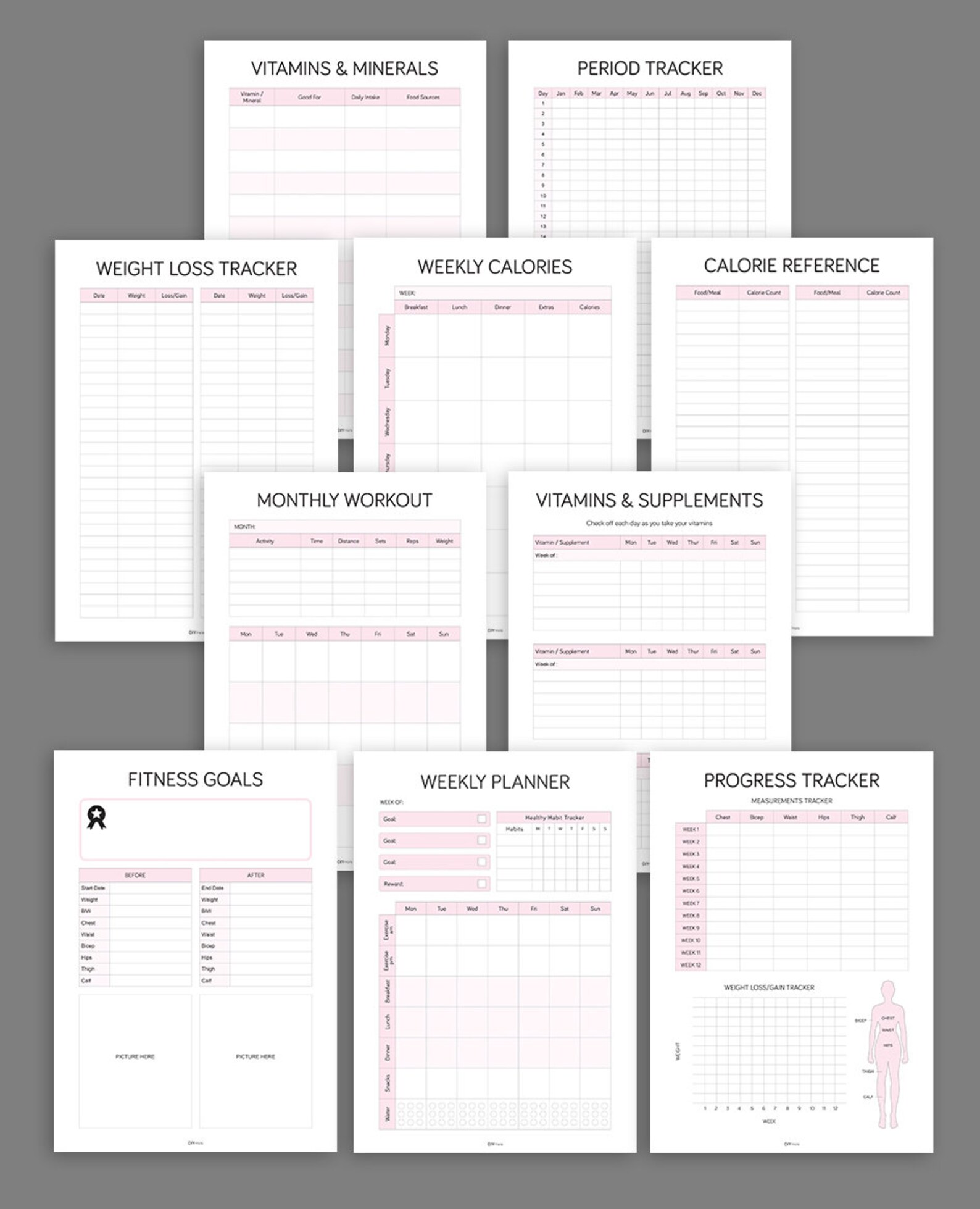 Health & Fitness Planner Printable Fillable PDF - Etsy