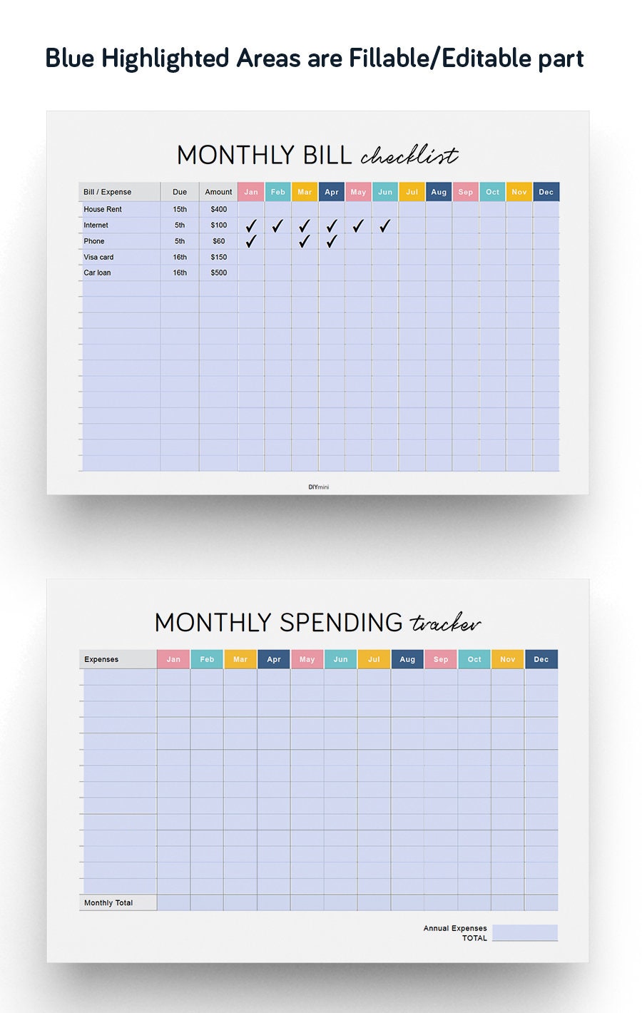 Fillable Monthly Bill Payment Checklist | Monthly Spending Tracker ...