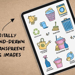 Digital Planner Stickers Hand-drawn | House Cleaning Set PNG ...