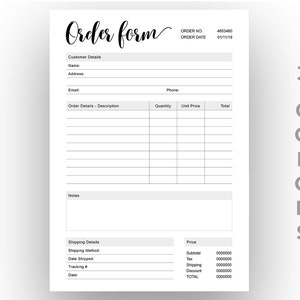 Order Form - Editable PDF Template | A4 & Letter Size | Printable ...