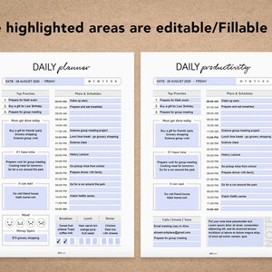 Fillable PDF Daily Planner | Productivity Planner | Schedule Planner ...