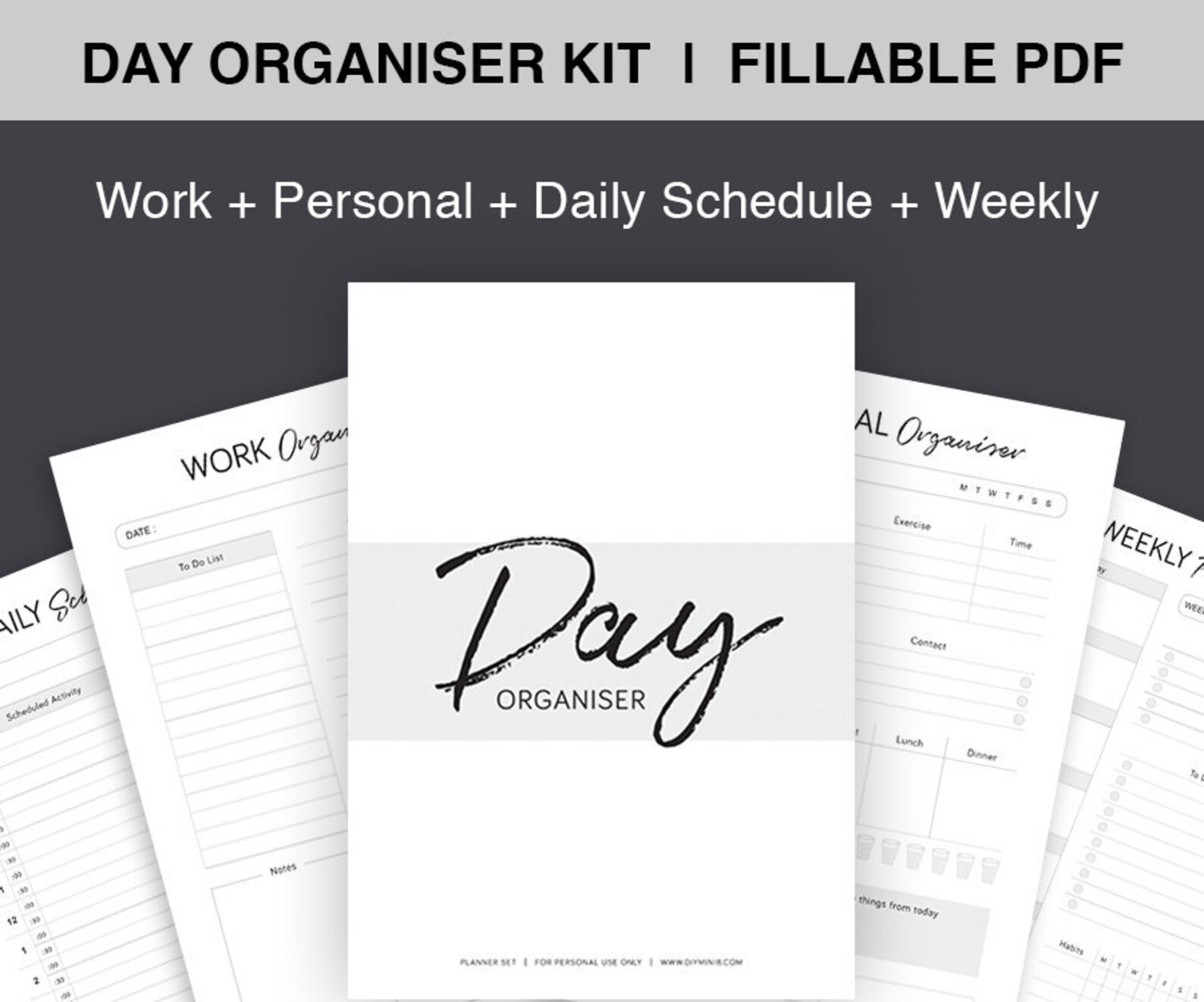 Day Organiser Kit | Fillable PDF | Printable | Planner - Etsy