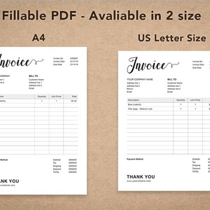 Invoice - Editable | Fillable PDF Template | A4 & US Letter Size - Etsy ...