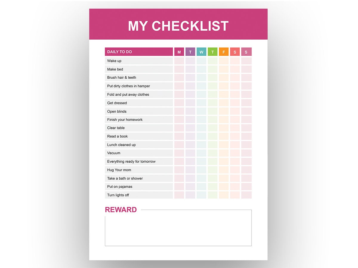 To Do List - Kid Checklist | Editable | Printable - Etsy