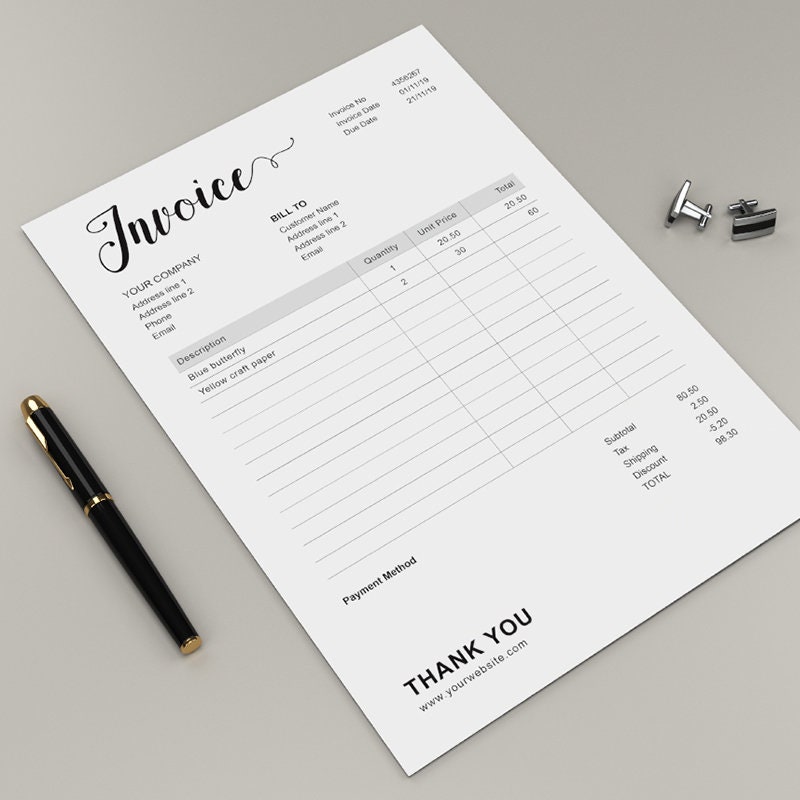 Invoice - Editable | Fillable PDF Template | A4 & US Letter Size - Etsy