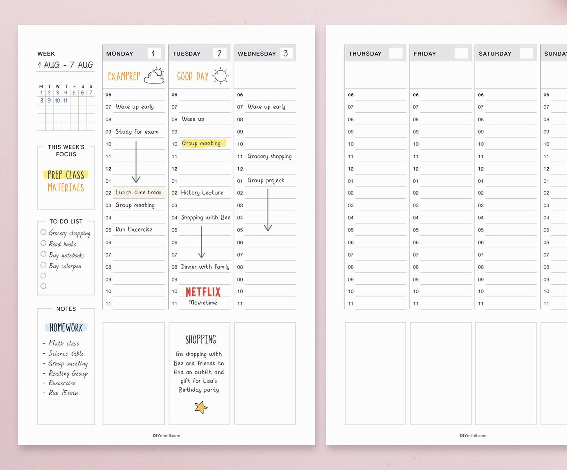 Weekly Hourly Productivity Planner Printable Daily - Etsy
