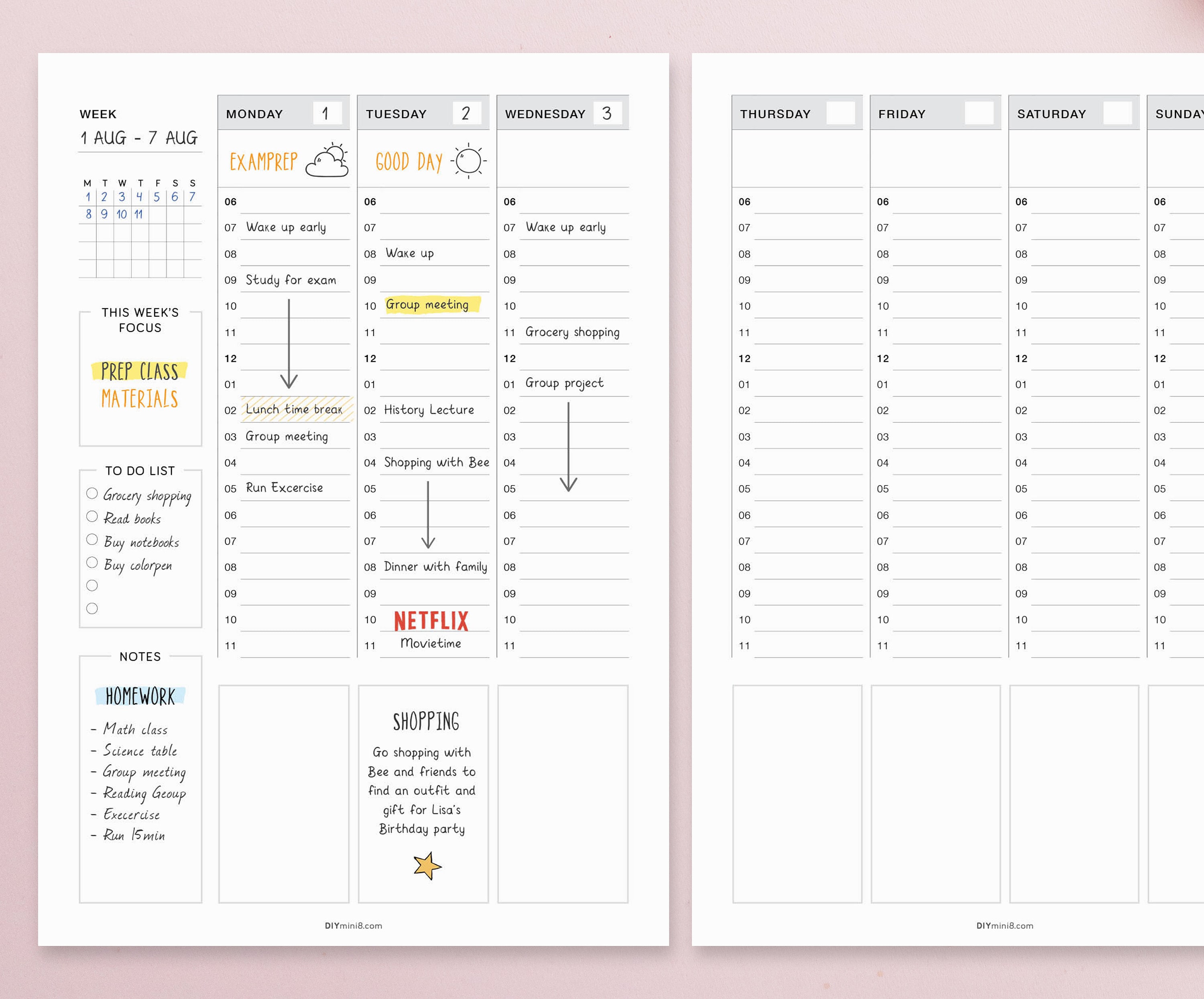 Weekly Hourly Productivity Planner Printable Daily | Etsy