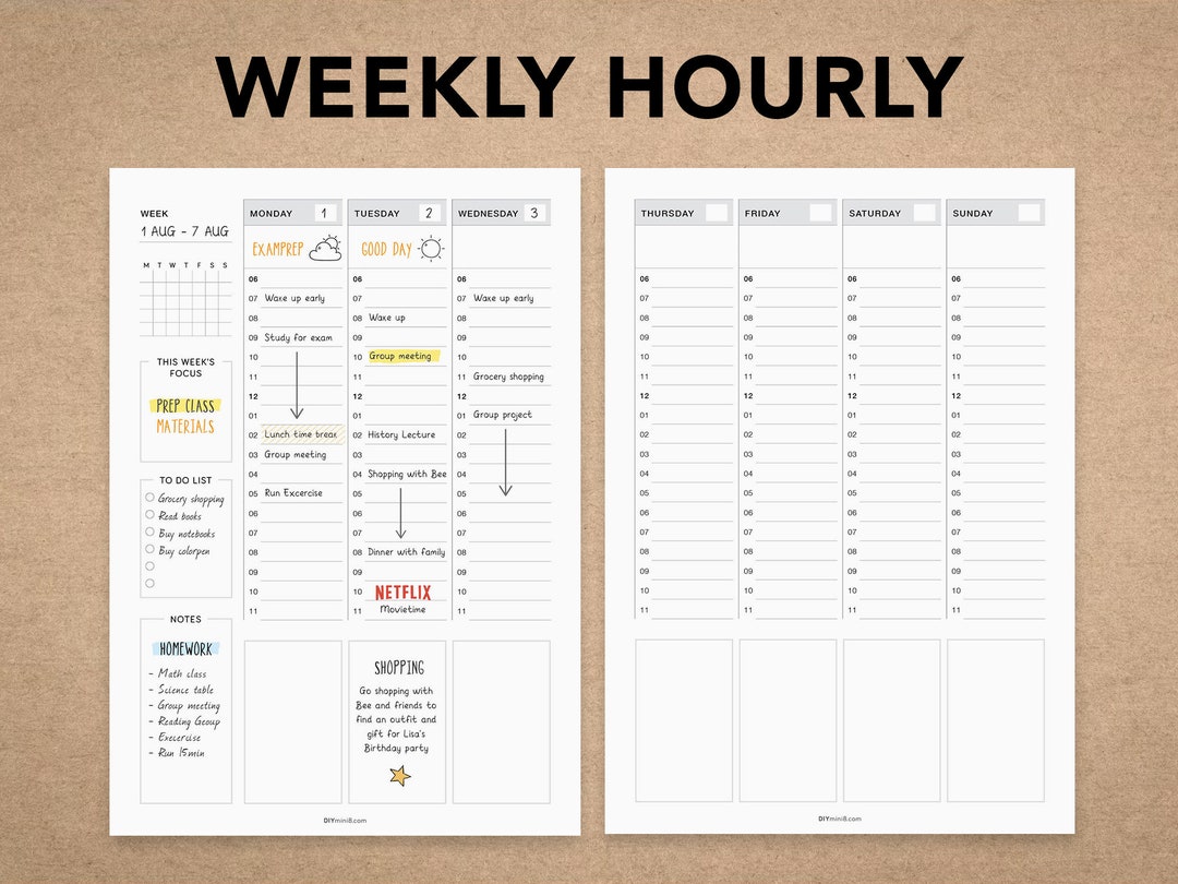 Weekly Hourly | Productivity Planner | Printable Daily Schedule Planner ...