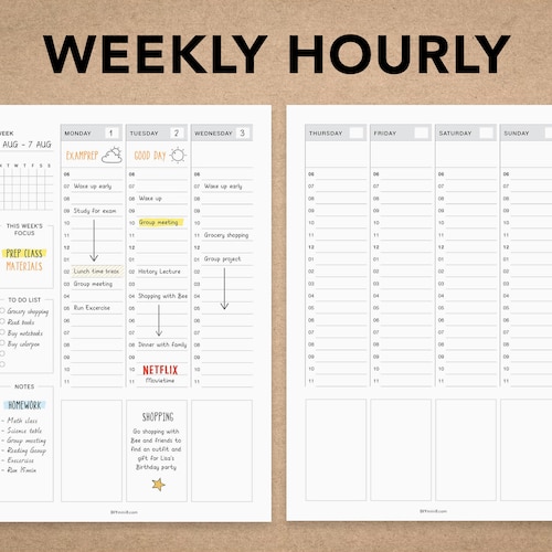 Weekly Hourly Productivity Planner Printable Daily - Etsy