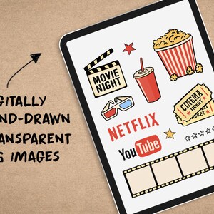 Digital Planner Stickers Hand-drawn Movie Set PNG Clipart for Goodnotes ...
