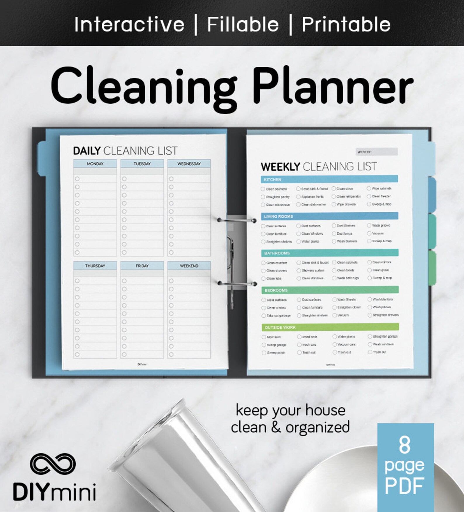House Cleaning Planner Interactive Fillable PDF - Etsy