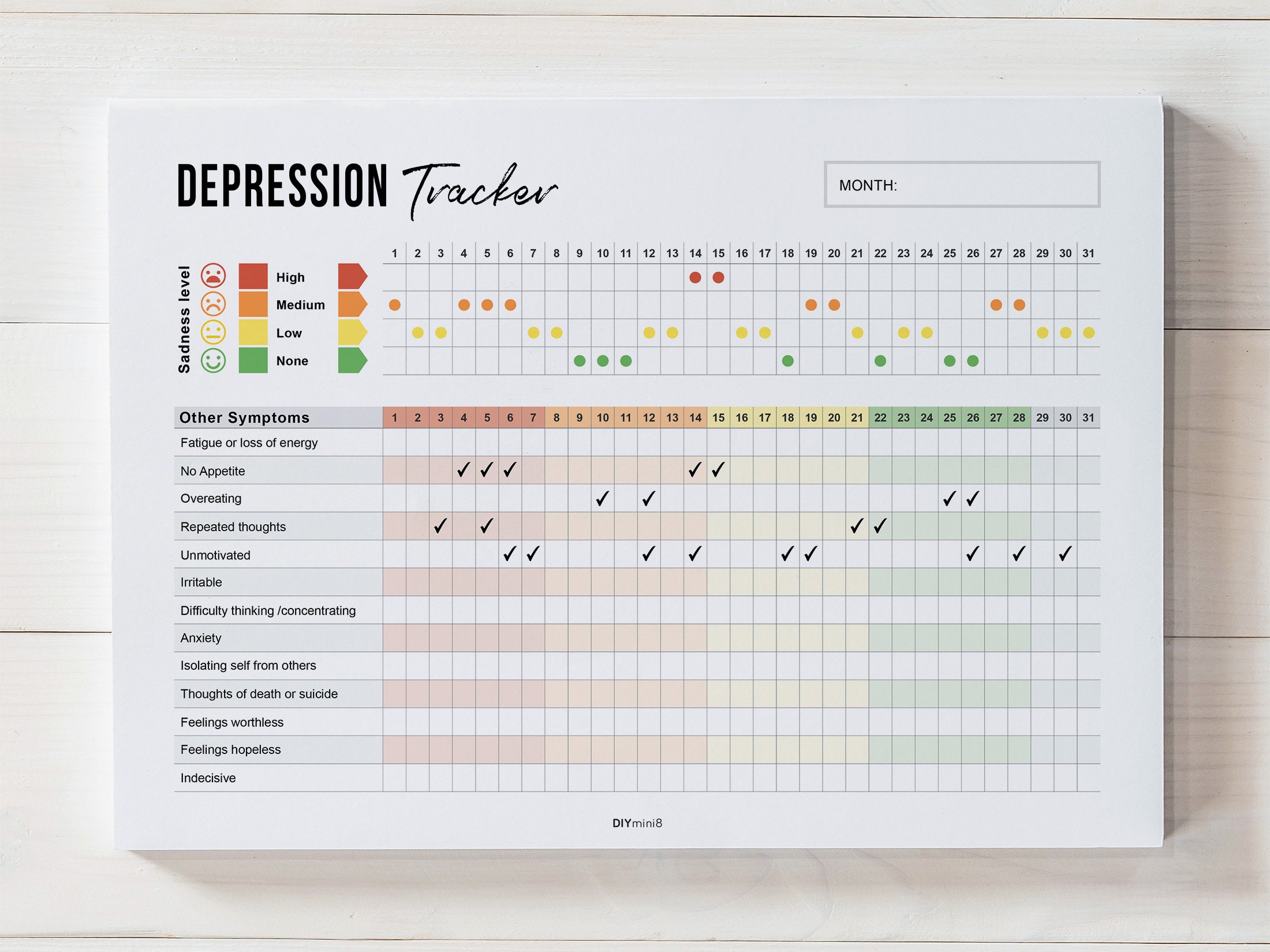 Monthly Depression Tracker | Printable | Editable Fillable PDF ...