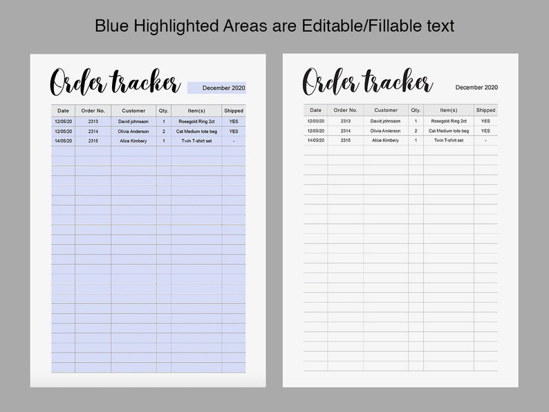 Order Tracker Editable Fillable PDF Template Printable Orders Tracking ...
