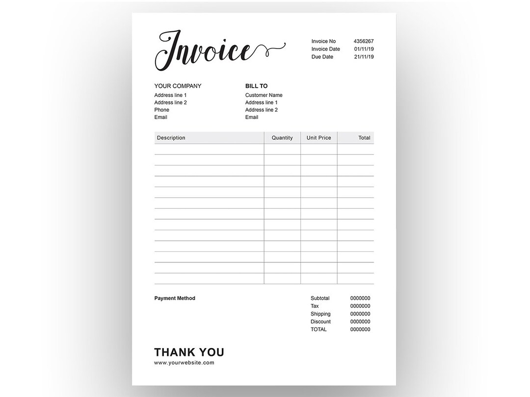 Invoice - Editable | Fillable PDF Template | A4 & US Letter Size - Etsy