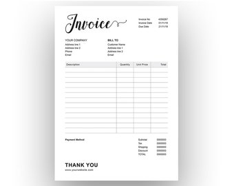 Invoice Template Editable Fillable PDF Template Auto Calculate A4 & US ...