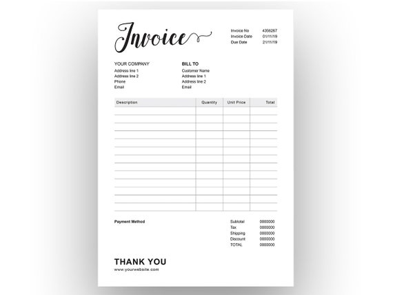 Invoice Editable Fillable PDF template A4 & US Letter | Etsy
