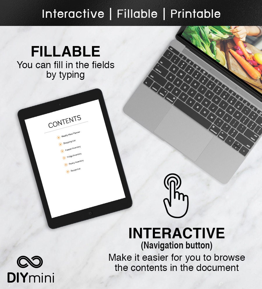 Meal & Recipe Planner Interactive Fillable PDF Printable - Etsy