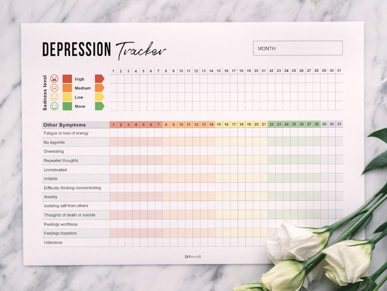 Monthly Depression Tracker Printable Editable Fillable PDF - Etsy