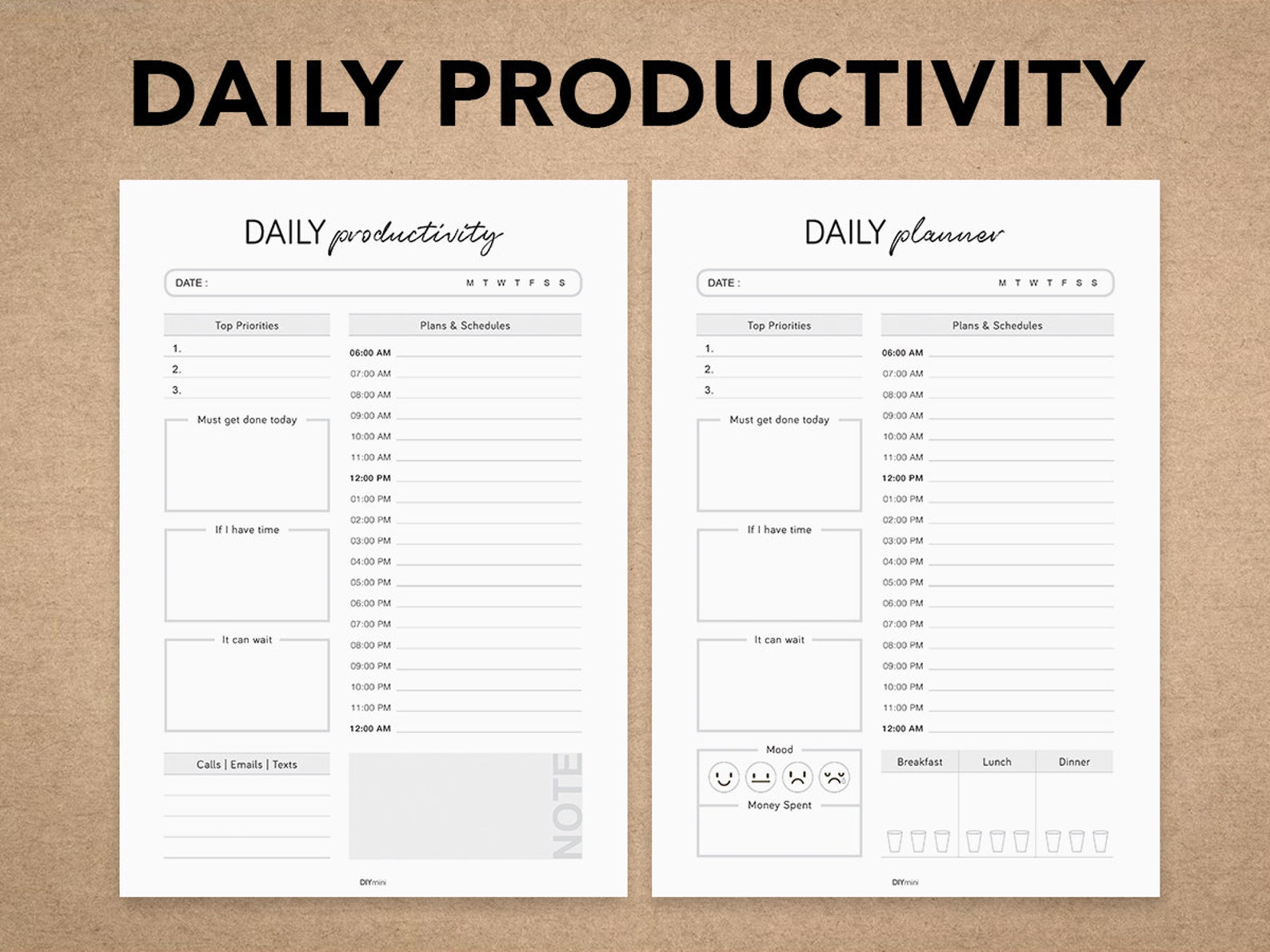 Fillable PDF Daily Planner Productivity Planner Schedule - Etsy